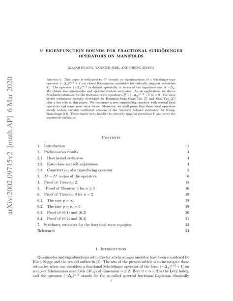 Pdf L P Eigenfunction Bounds For Fractional Schr Odinger Operators On Manifolds