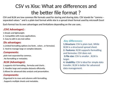 Csv Vs Xisx Compare For Computer Engineering Ppt