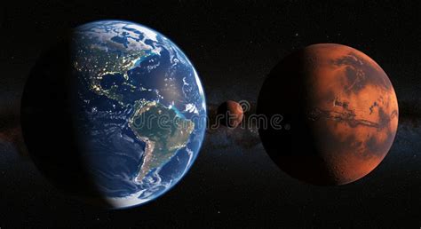 earth mars and moon in space stunning planetary alignment