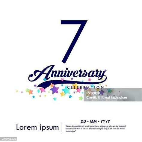 7주년 기념 엠블럼 축하 기념일 로고는 흰색 배경에 리본과 화려한 별로 격리되어 있습니다 벡터 일러스트 레이션 템플릿 디자인 100에 대한 스톡 벡터 아트 및 기타 이미지