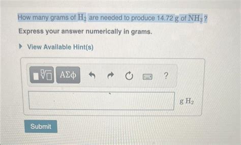 solved how many grams of h2 are needed to produce 14 72 g of