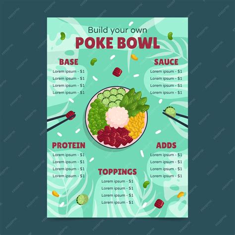 손으로 그린 포케 메뉴 템플릿 무료 벡터