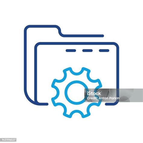 데이터 폴더 색상 라인 아이콘 설정 기어 선형 아이콘이 있는 컴퓨터 폴더 파일 또는 문서의 옵션 및 구성 편집 가능한 획 벡터 격리 된 그림 경영자에 대한 스톡 벡터 아트