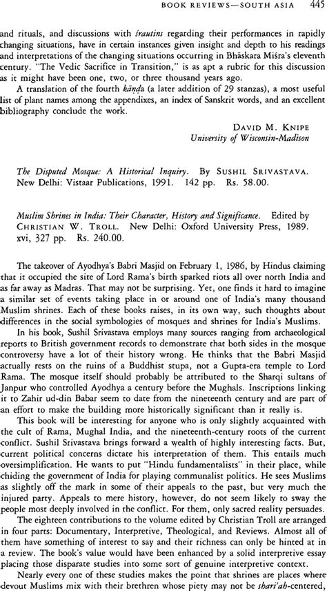 The Disputed Mosque A Historical Inquiry By Sushil Srivastava New