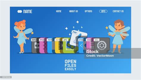 파일 확장자 아이콘 웹 디자인 배너 벡터 그림입니다 파일을 쉽게 엽니다 Psd 형식을 여는 데 도움이 마법 지팡이요요 물결 Png Txt Avi  Html Css