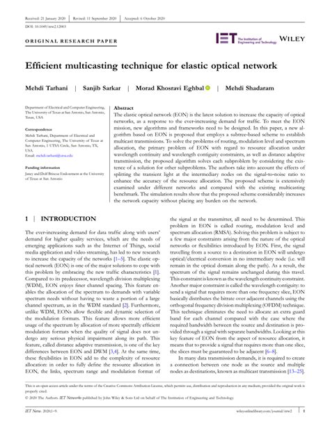 Pdf Efficient Multicasting Technique For Elastic Optical Network
