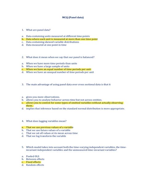 Panel Data Mcq Test