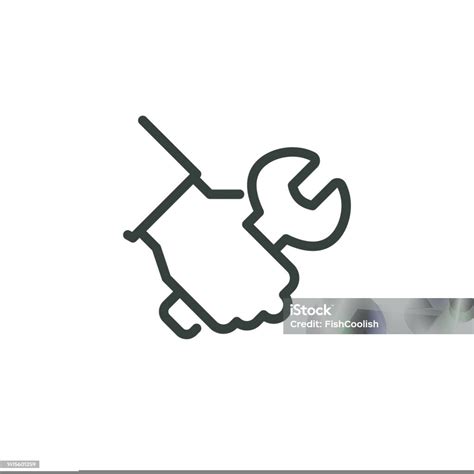 얇은 윤곽선 아이콘 인간의 손이 렌치를 들고 팔에 스패너 자동차 정비사 서비스 배관 작업 전문 서비스와 같은 라인 기호 웹 편집