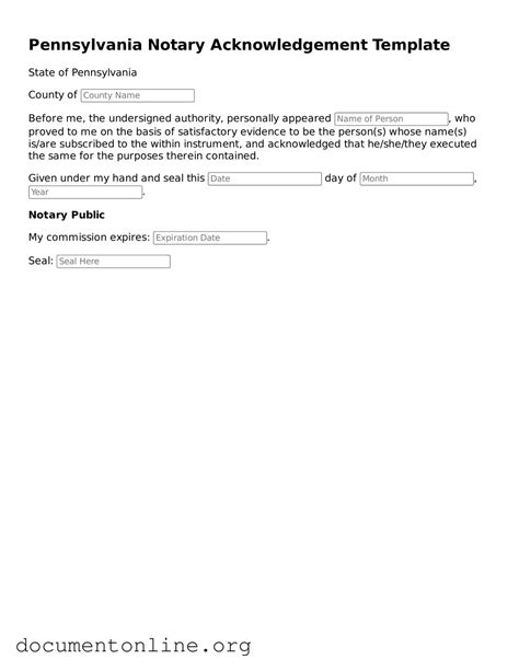 Free Pennsylvania Notary Acknowledgement Forms ≡ Blank Pdf Template