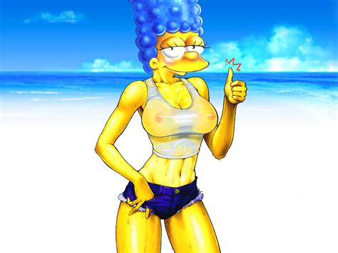 Rule 34 Beach Blue Hair Breasts Closed Mouth Clothes Clothing Color