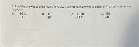 Solved Find The Answer To Each Problem Below Convert Chegg