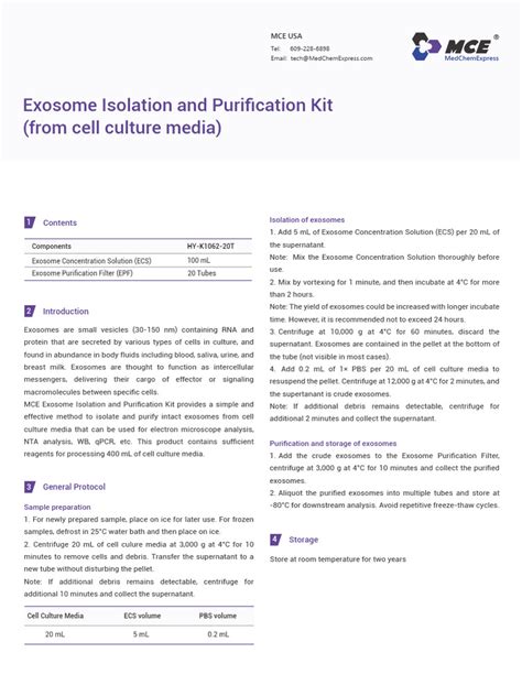 Mce Exosome Isolation And Purification Kit For Cell Culture Media Manual Pdf Protein