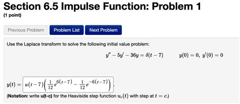 solved section 6 5 impulse function problem 1 1 point