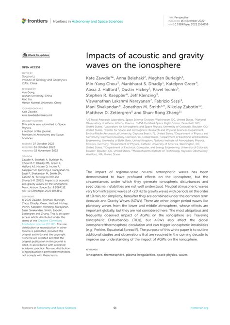 Pdf Impacts Of Acoustic And Gravity Waves On The Ionosphere