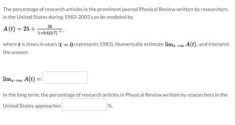Solved The Percentage Of Research Articles In The Prominent