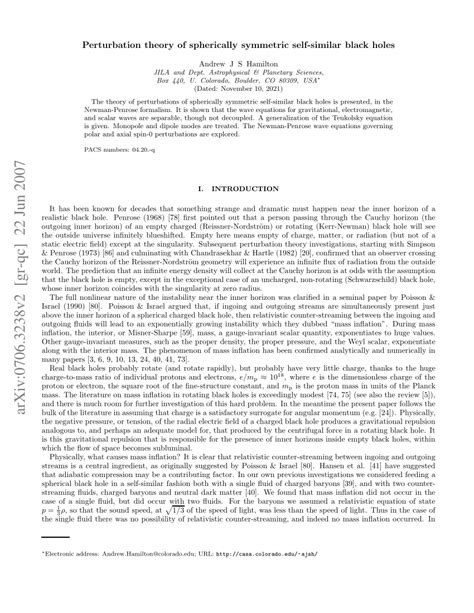 Pdf Perturbation Theory Of Spherically Symmetric Self Similar Black Holes