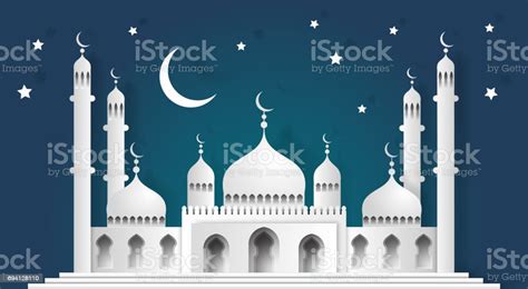 3d 모스크와 초승달 별이슬람 배경종이 공예 스타일벡터 0명에 대한 스톡 벡터 아트 및 기타 이미지 0명 금식 달 하늘 Istock