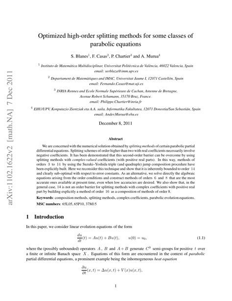 Pdf Splitting Methods With Complex Coefficients For Some Classes Of Evolution Equations