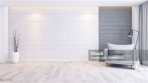 거실 인테리어 회색 안락의 자 나무 바닥 및 콘크리트 벽 3d 렌더링에의 현대적이 고 미니멀한 인테리어 침실에 대한 스톡 사진 및 기타 이미지 Istock