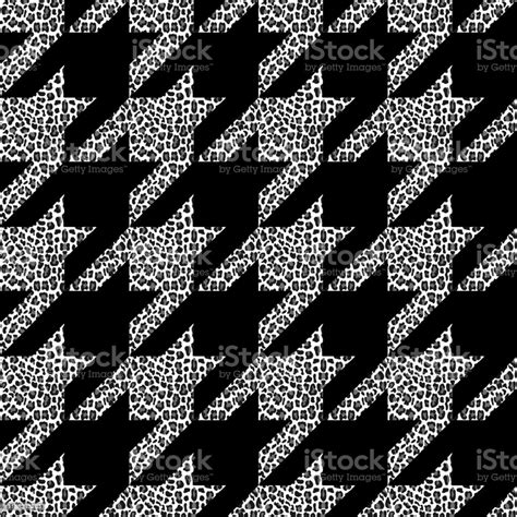 하운드 투스와 레오파드 패션 원활한 패턴 벡터 반복 배경입니다 가는 세로줄 무늬에 대한 스톡 벡터 아트 및 기타 이미지 가는 세로줄 무늬 검은색 격자무늬 Istock