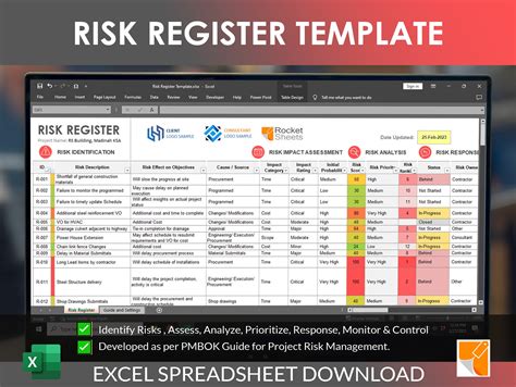 Risk Register Template Risk Management Spreadsheet Pmbok Guide Tool Risk Assessment Risk