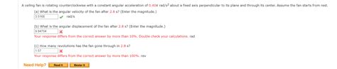 solved a ceiling fan is rotating counterclockwise with a