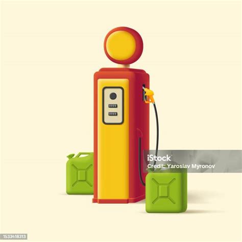 복고풍 스타일 주유소 캐니스터와 호스가 있는 일러스트레이션 3d 소프트 렌더 스타일 그래픽 0명에 대한 스톡 벡터 아트 및 기타
