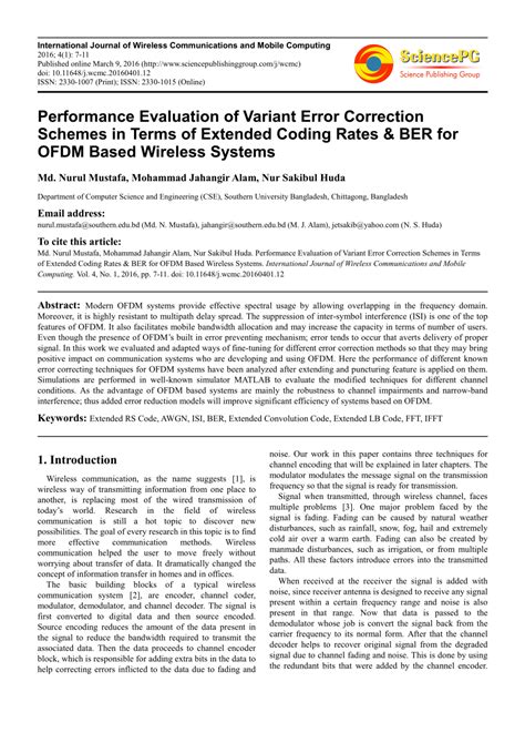 Pdf Performance Evaluation Of Variant Error Correction Schemes In