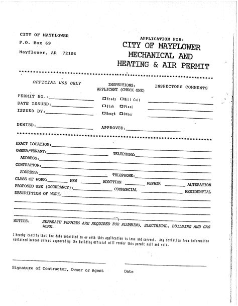 Application For Hvac Permit City Of Mayflower Ar Government