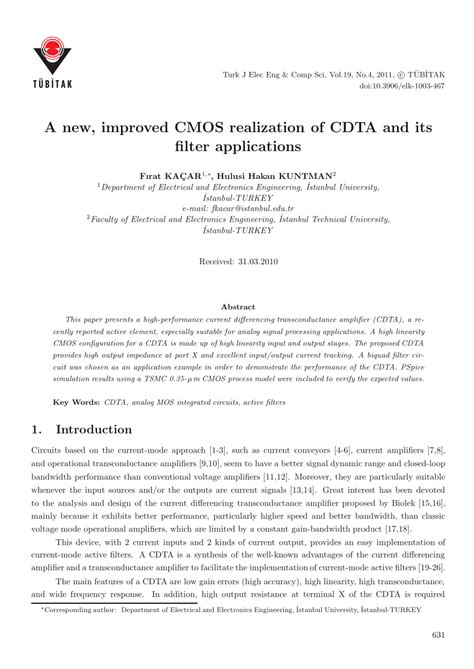 Pdf A New Improved Cmos Realization Of Cdta And Its Filter Applications