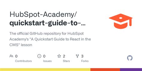 Github Hubspot Academyquickstart Guide To React In Cms The Official Github Repository For