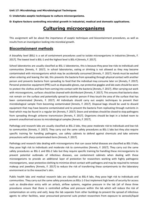 Btec Applied Science Unit 17cd Culturing Microorganisms Distinction Unit 17 Microbiology