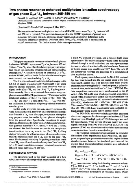 Pdf Two Photon Resonance Enhanced Multiphoton Ionization Spectroscopy