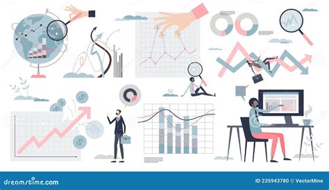 Statistics And Data Interpretation With Graphics Tiny Person Collection Set Stock Vector