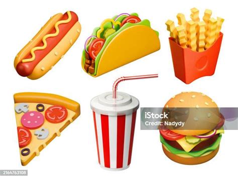 3d 패스트 푸드 사실적인 렌더링 아이콘 세트 Streetfood 벡터 일러스트 레이 션 즉석식에 대한 스톡 벡터 아트 및 기타 이미지 즉석식 아이콘 0명 Istock