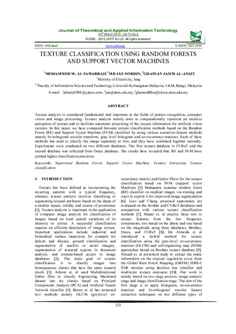 Pdf Texture Classification Using Random Forests And Support Vector Machines