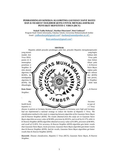 Pdf Perbandingan Kinerja Algoritma Gaussian Naive Bayes Dokumentips