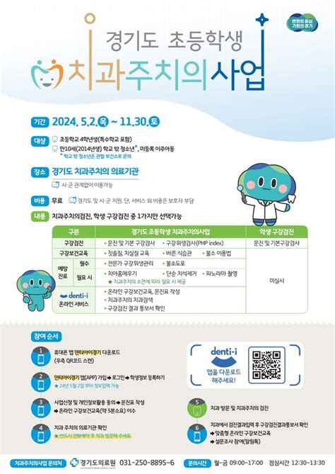 경기도 올해 초등학생 4학년생 치과주치의사업 2일부터 11월까지 12만 명 대상