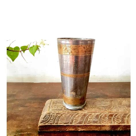 Giant Brass With White Epns Coated Lassi Tumbler With Bird Etchings