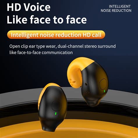 R Led Digital Display Wireless Ear Clip Noise Reduction Bluetooth Headset Black Yellow