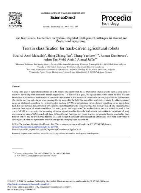 Pdf Terrain Classification For Track Driven Agricultural Robots