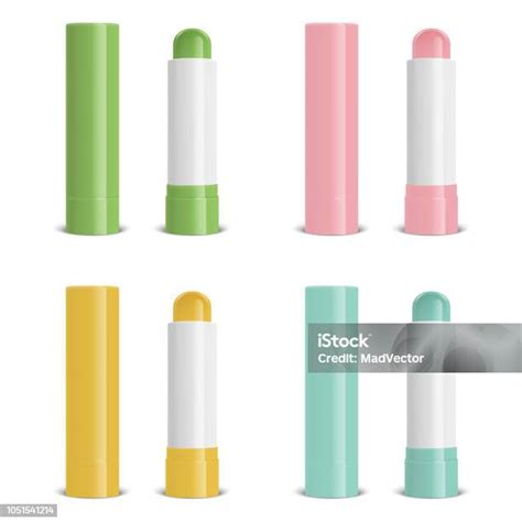 벡터 현실적인 3d 화이트 빈 광택 닫히고 열 립 밤 스틱 또는 위생 립스틱 세트알로에 추출 물 녹차 꿀 오렌지 망고 딸기 딸기 민트 등흰색 바에 고립 된 근접 촬영에 따라