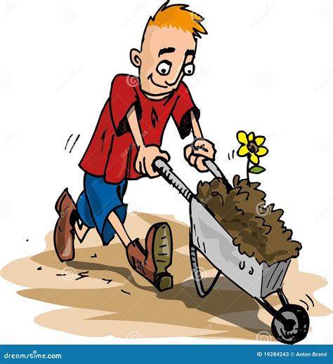 Cartoon Of Man Pushing A Wheelbarrow 19284243