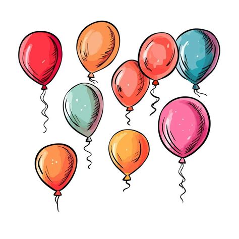 Hand Drawn Cute Balloons Isolated On White Background Template For