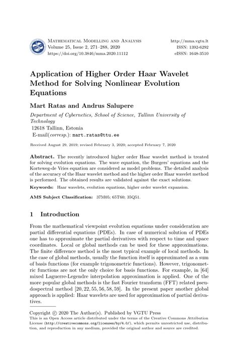 Pdf Application Of Higher Order Haar Wavelet Method For Solving