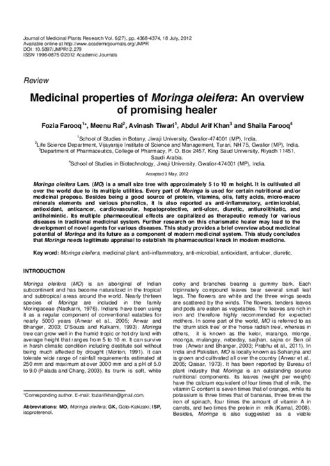 Pdf Medicinal Properties Of Moringa Oleifera An Overview Of Promising Healer