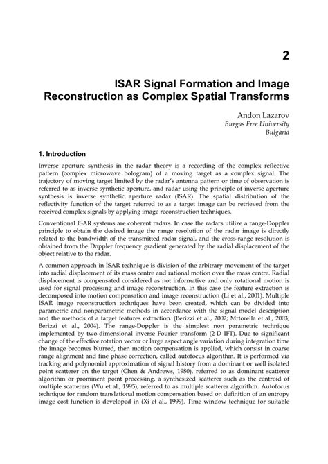 Pdf Isar Signal Formation And Image Reconstruction As Complex Spatial