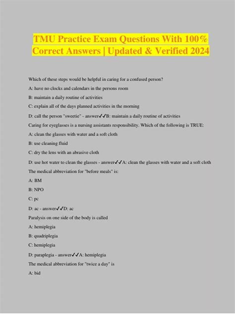 Tmu Practice Exam Questions With 100 Correct Answers Updated