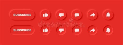 Neumorphic Ui Design Elements Youtube Buttons On Abstract Red Background Stock Illustration