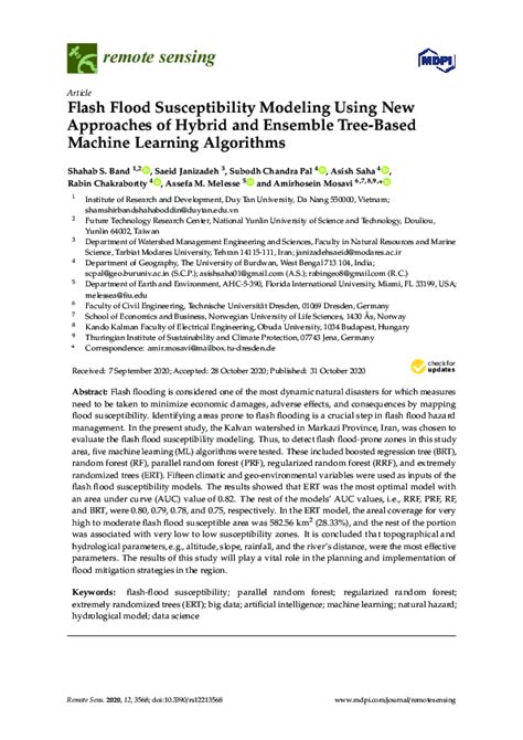 Pdf Flash Flood Susceptibility Modeling Using New Approaches Of Hybrid And Ensemble Tree Based